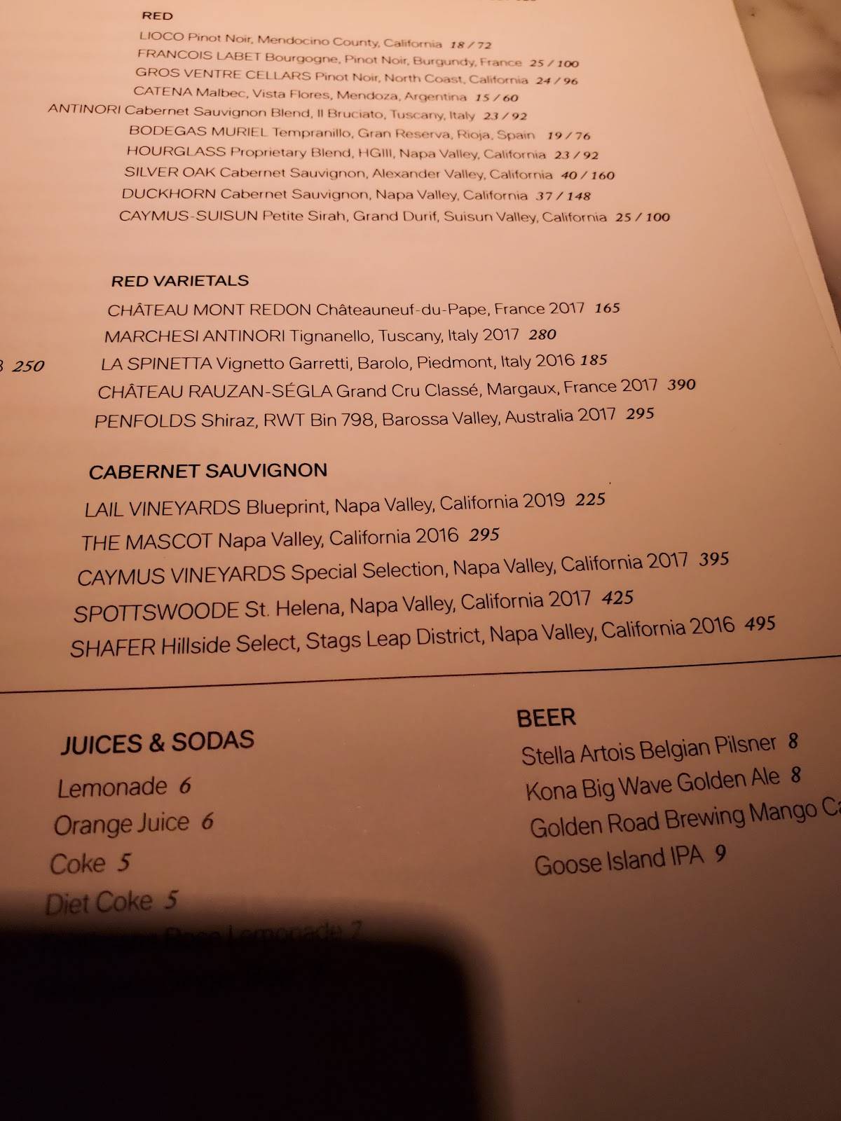 Menu at RH Rooftop Restaurant Minneapolis, Edina