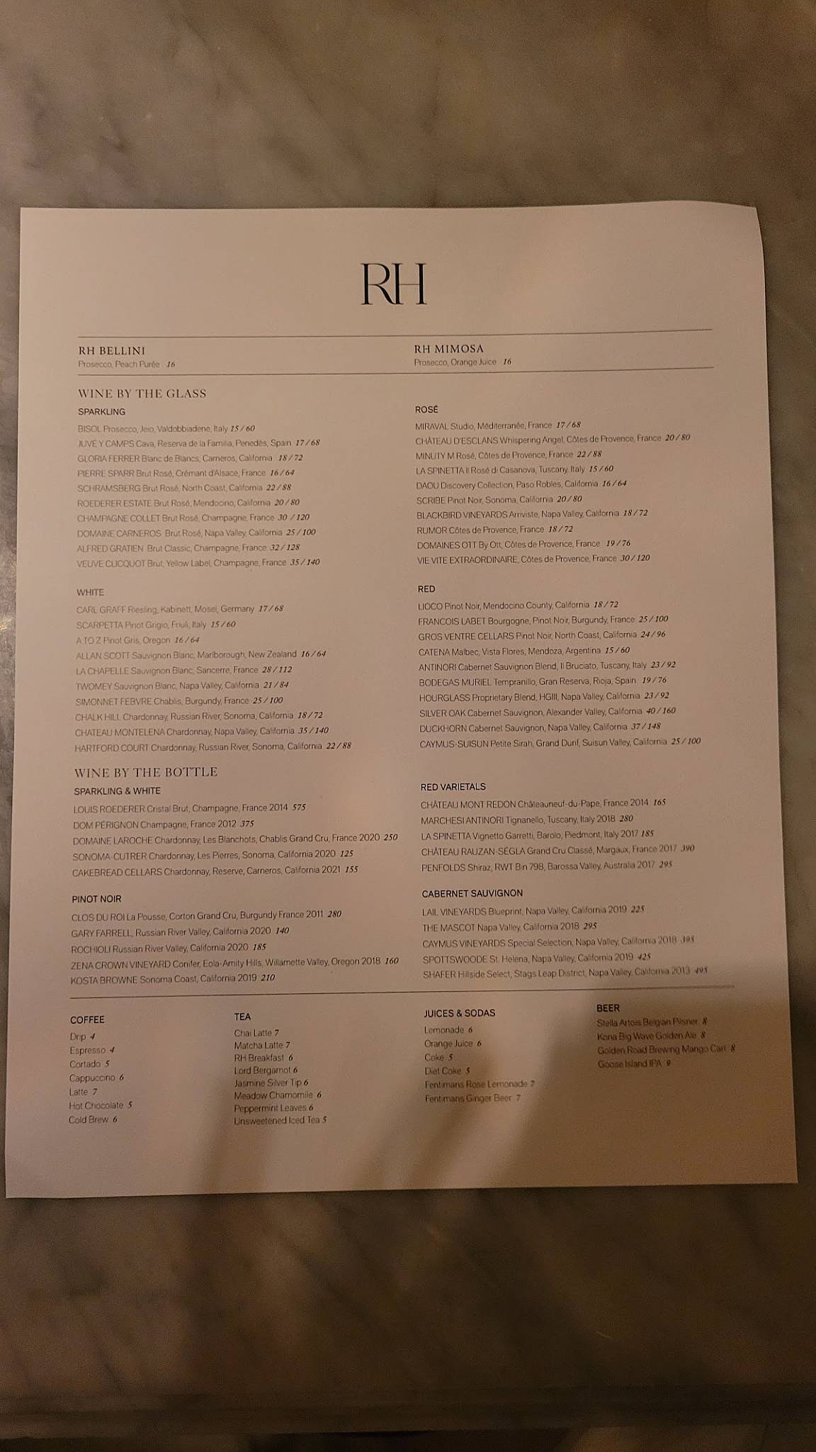 Menu at RH Rooftop Restaurant Minneapolis, Edina