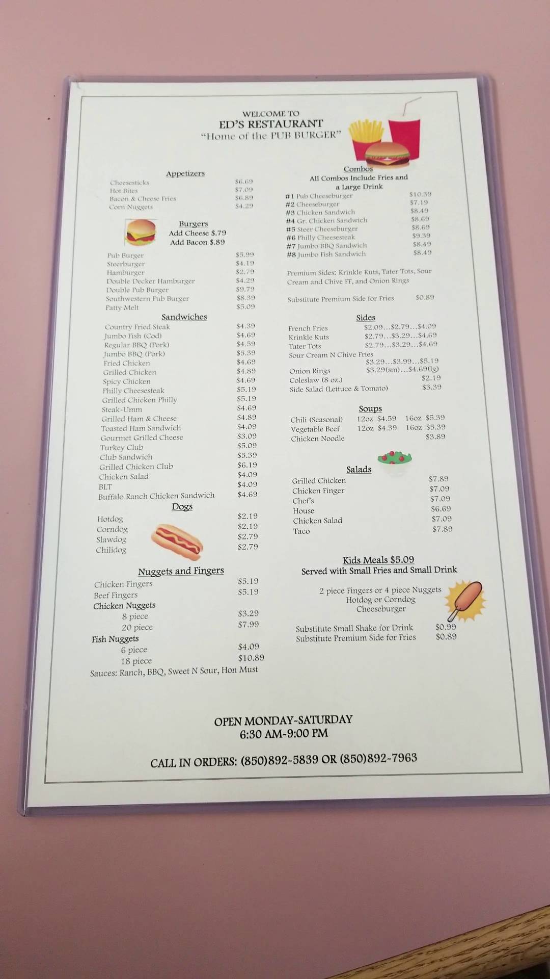 Menu at Ed's Restaurant, DeFuniak Springs, US-90