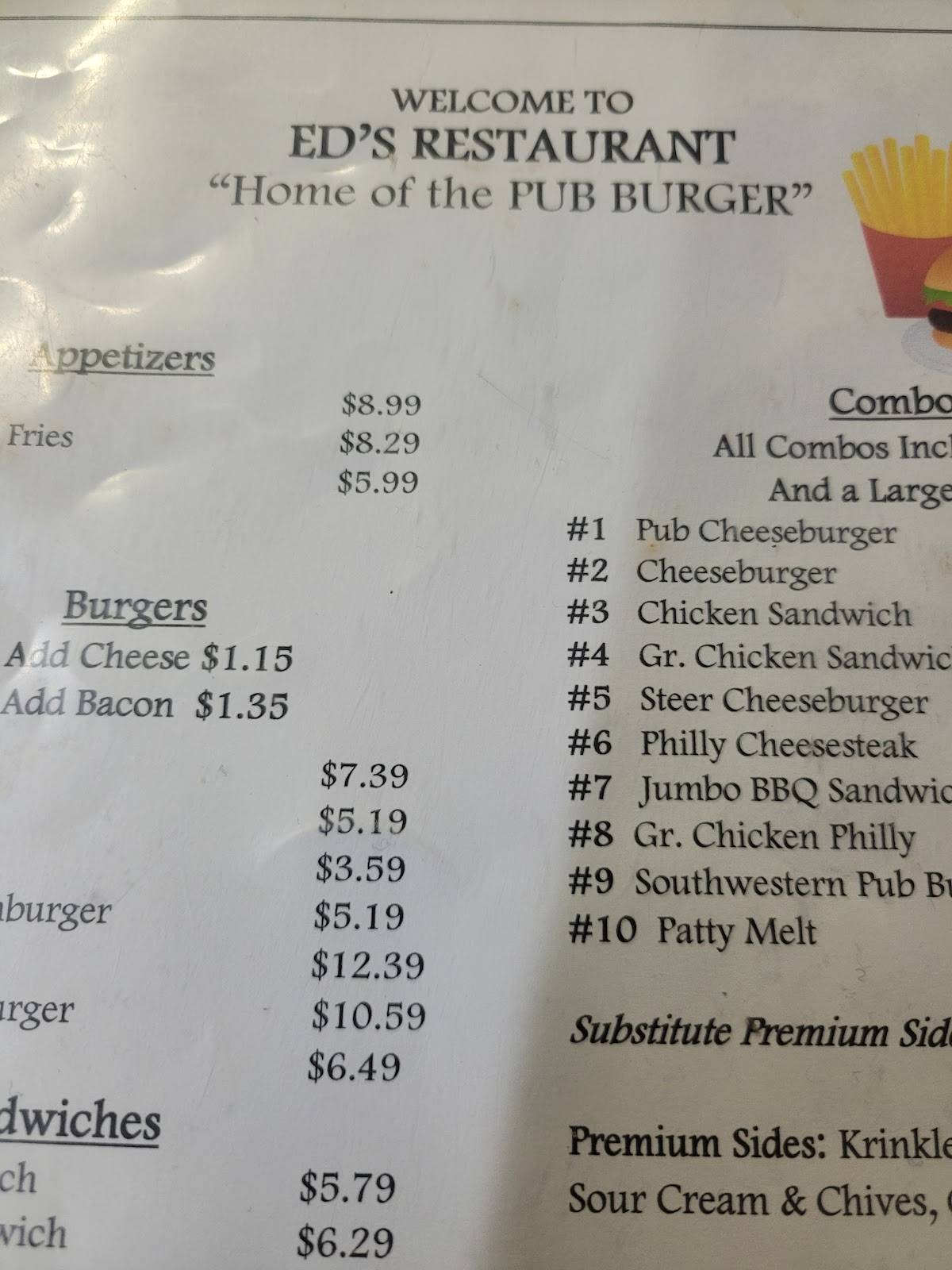 Menu at Ed's Restaurant, DeFuniak Springs, US-90