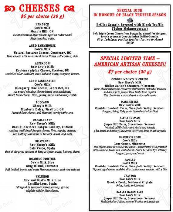 Menu at Edulis Restaurant, Toronto, 169 Niagara St