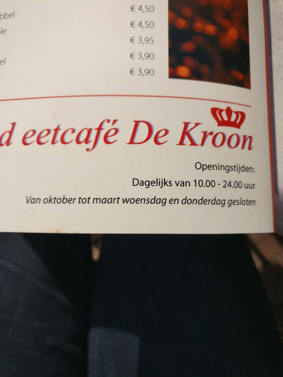 Menu at Eetcafé de Kroon, Huijbergen