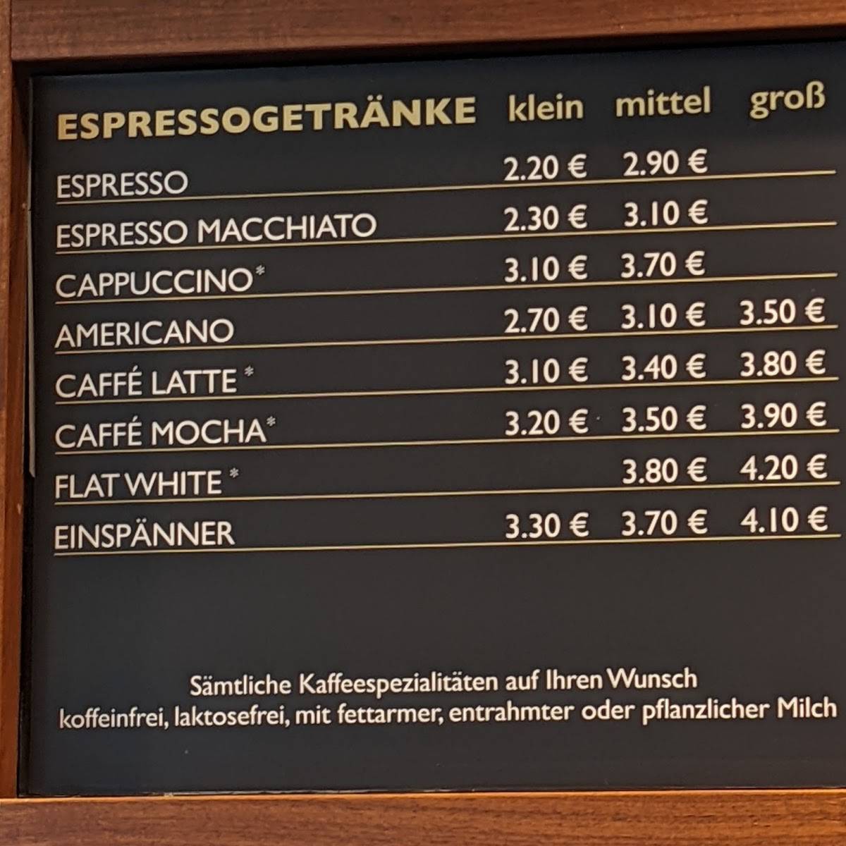 Speisekarte von EINSTEIN KAFFEE Hauptbahnhof cafe, Berlin, Hauptbahnhof