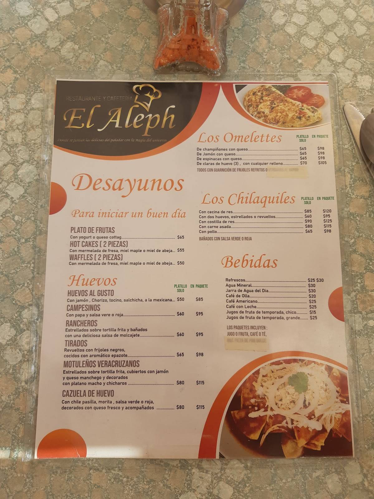 Carta de El Aleph restaurante Cafetería, Cuautitlán Izcalli