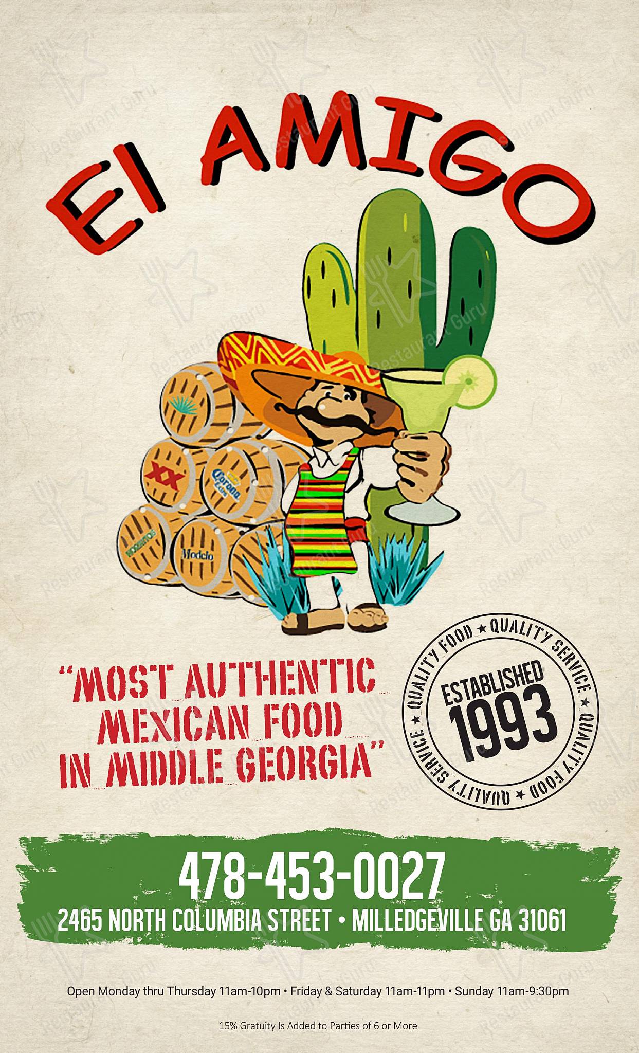 Menu at El Amigo Mexican Restaurant, Milledgeville