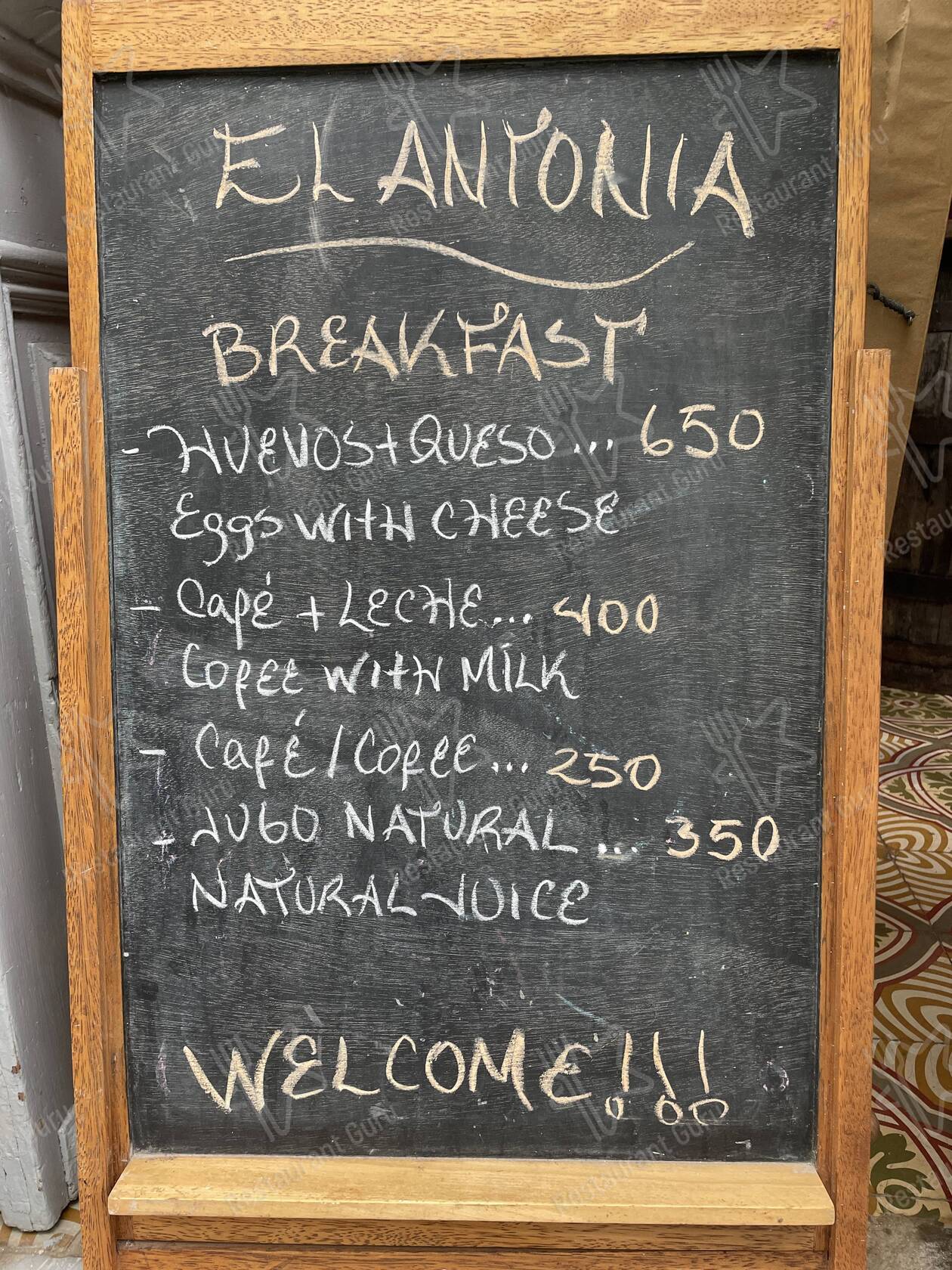 Carta del restaurante El Antonia, La Habana