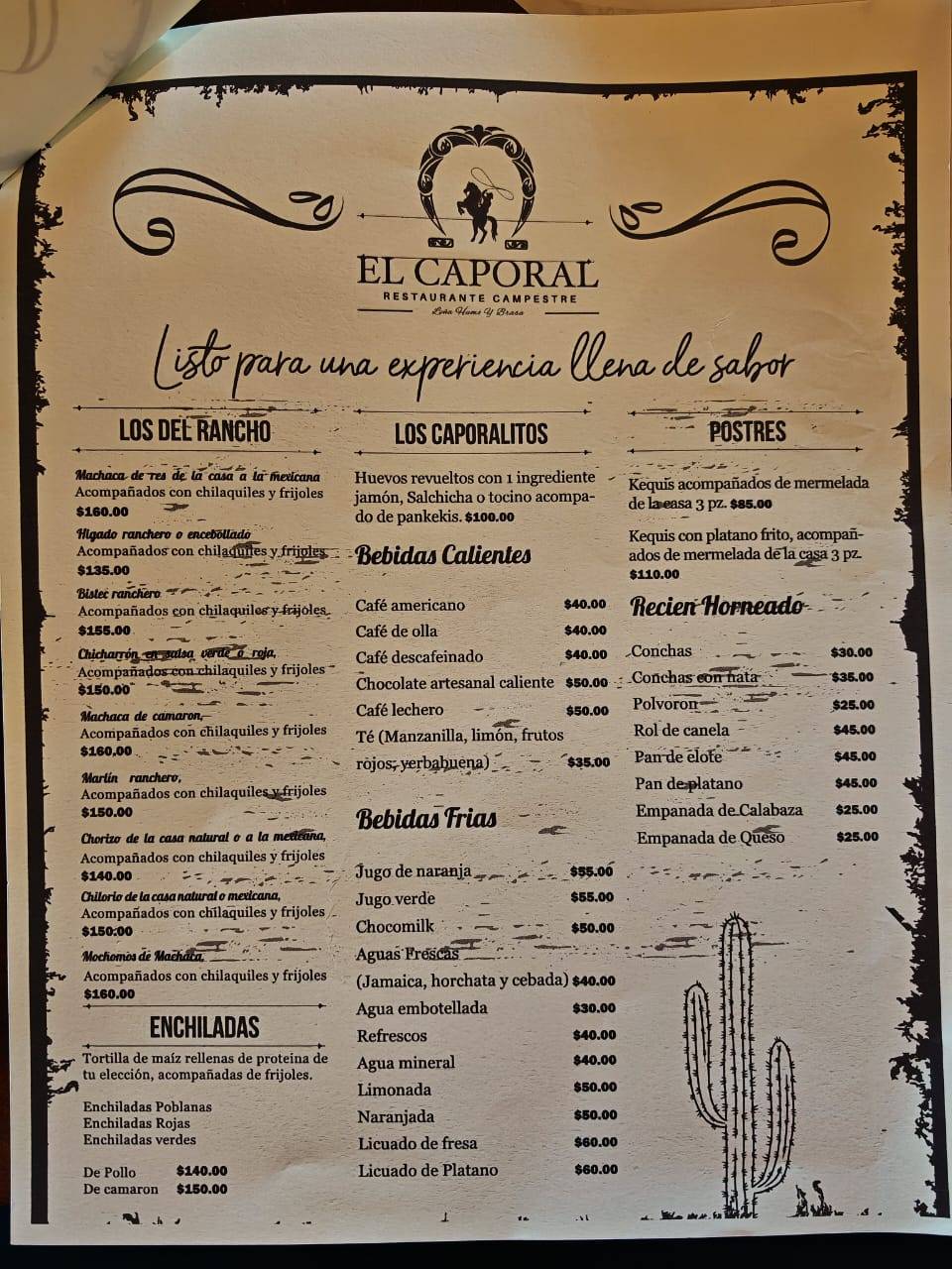 Menu at El Caporal Restaurante Campestre, Mazatlán