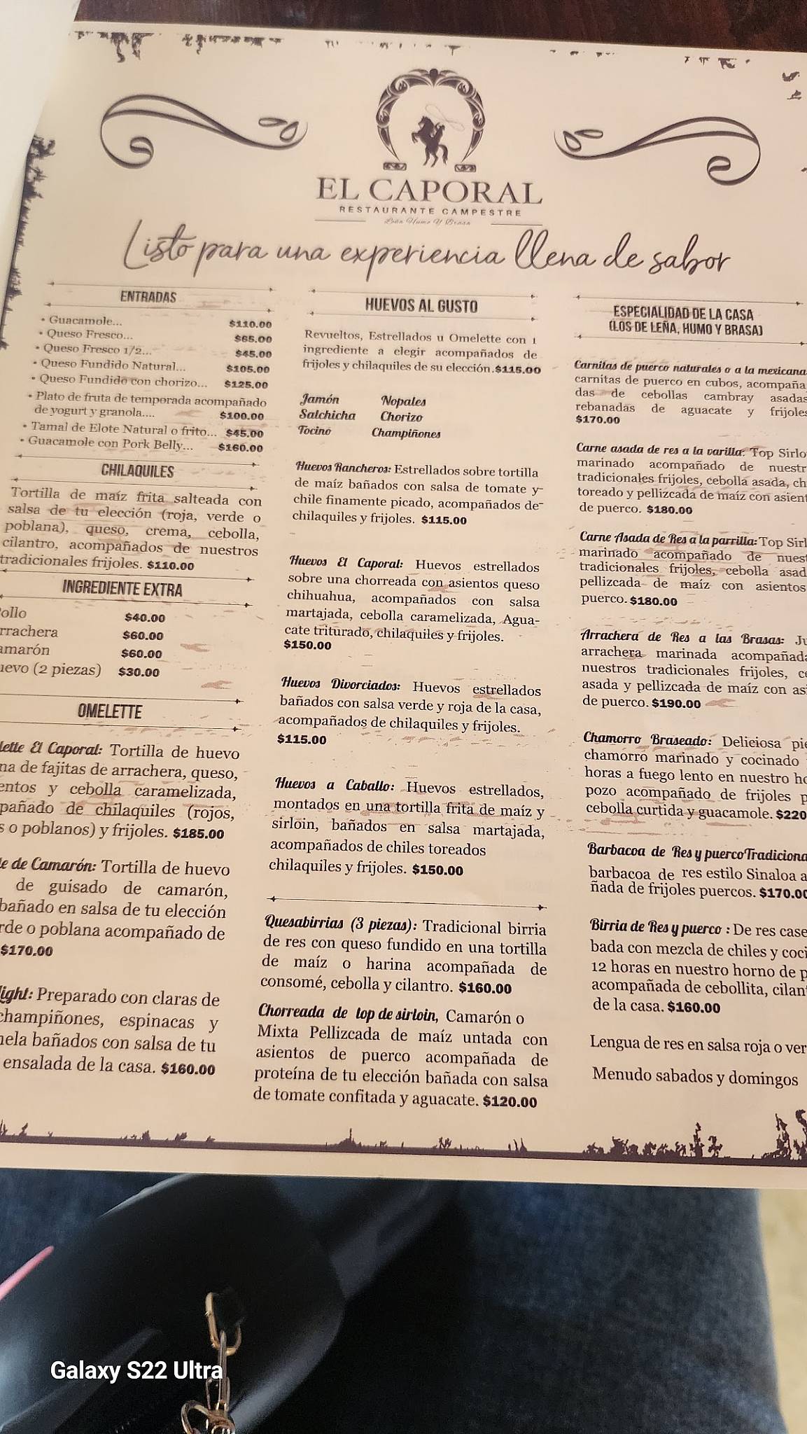Menu at El Caporal Restaurante Campestre, Mazatlán
