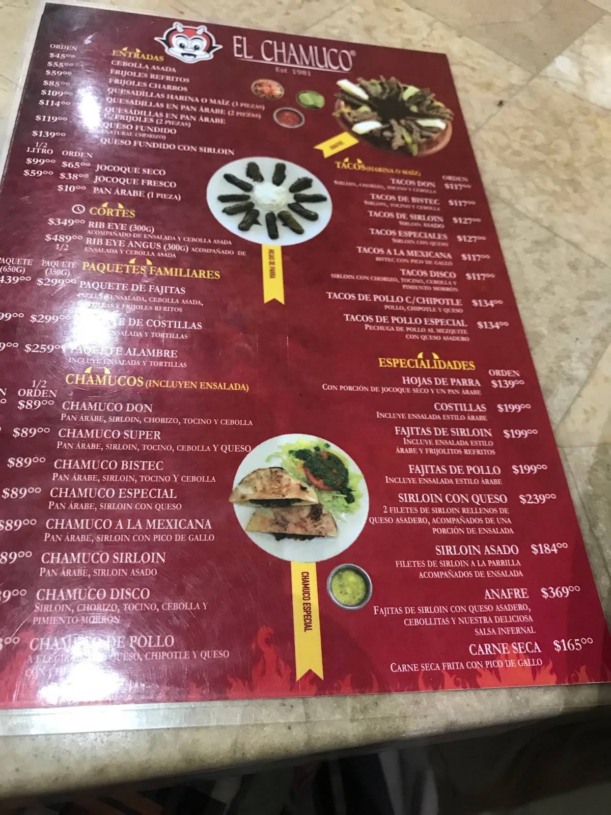 Carta del restaurante El Chamuco, Torreón, Blvrd Constitución & Doctor ...