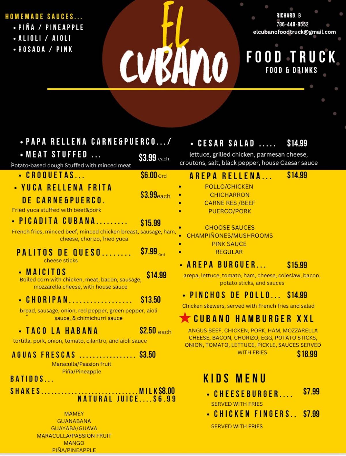 Menu at El Cubano Food Truck Restaurant, Calhoun