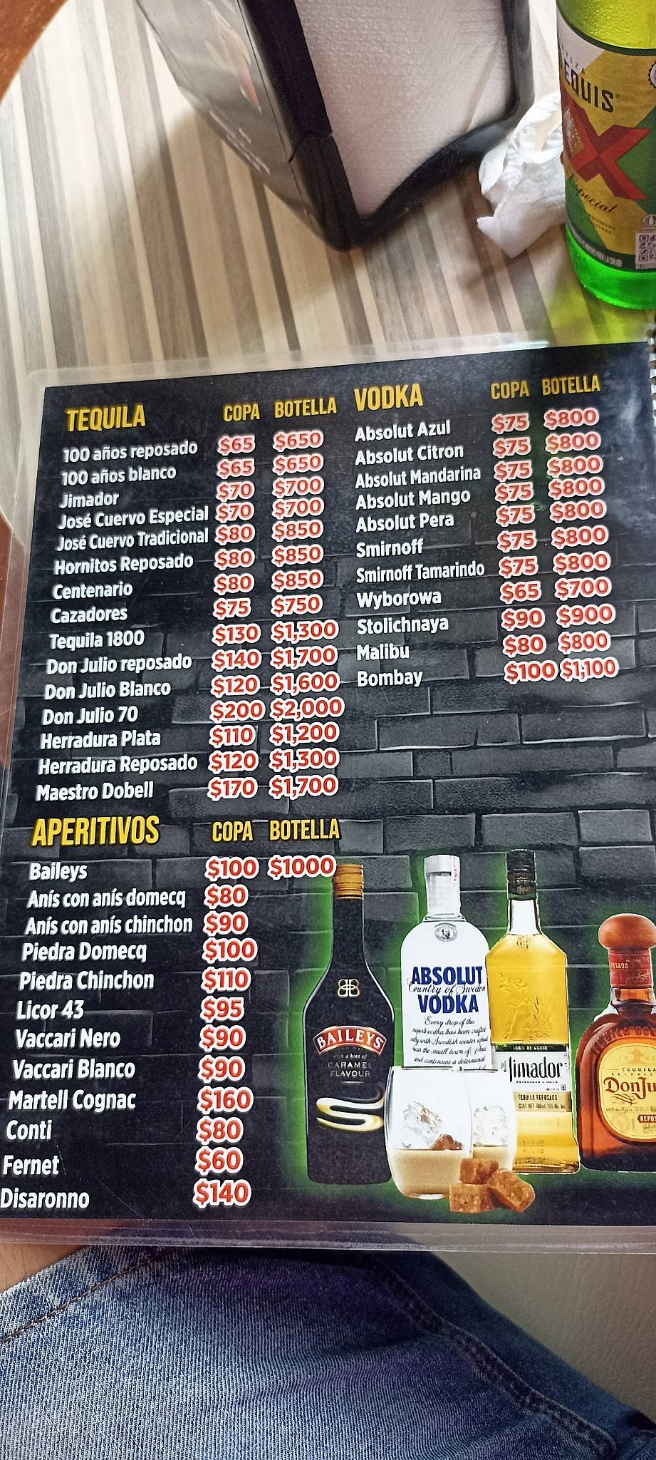 Carta del pub y bar El Fortín, Orizaba