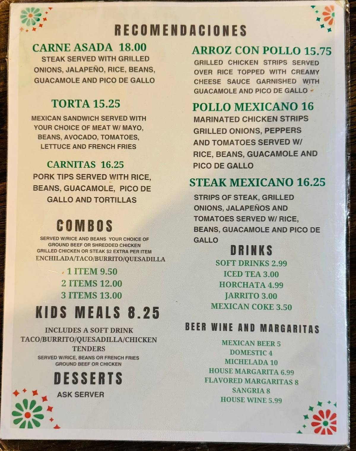 Menu at El Heredero (Mexican Food) Port St John desserts, Port Saint John