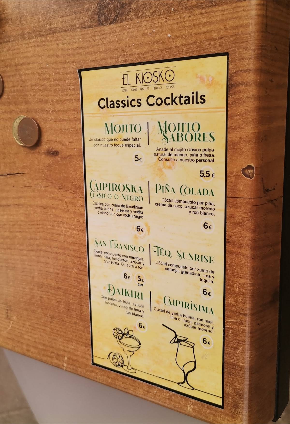 Carta del pub y bar El Kiosco, Jerez del la Frontera