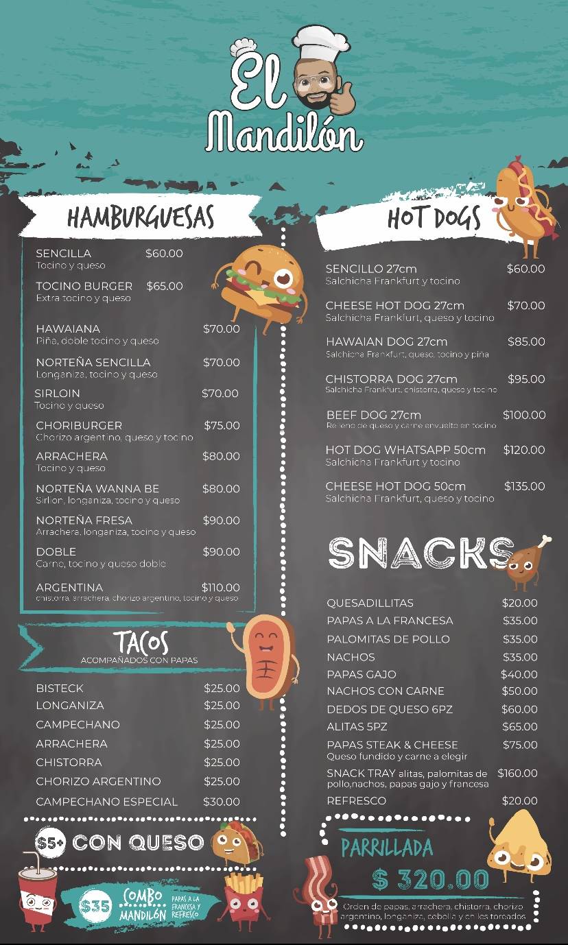 Carta del restaurante El Mandilón Foodtruck, Ciudad del México