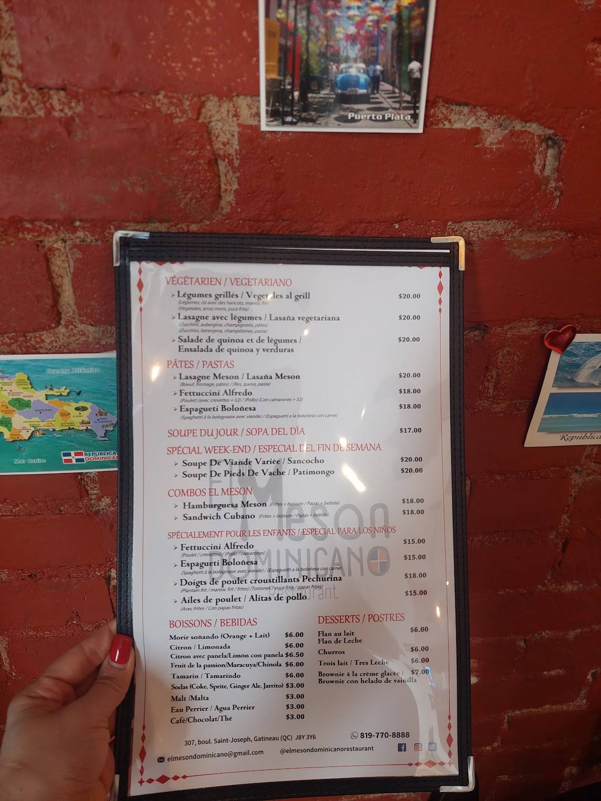 Menu au El Meson Dominicano Restaurant, Gatineau
