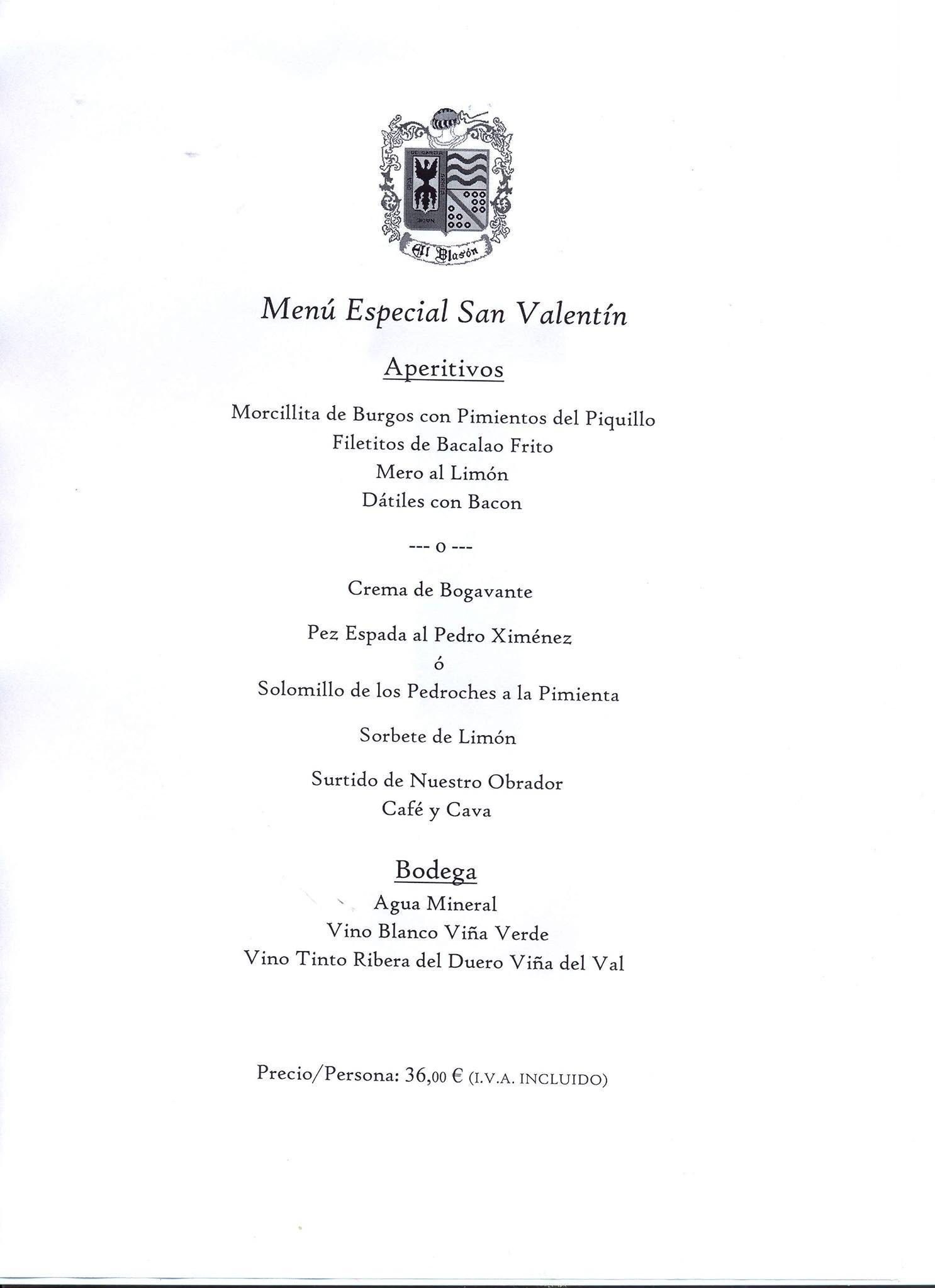 Carta de Restaurante El Blasón,Córdoba, Córdoba