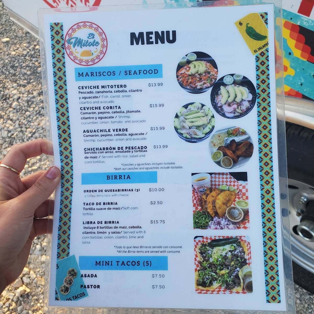 Carta del restaurante El Mitote SA, San Antonio
