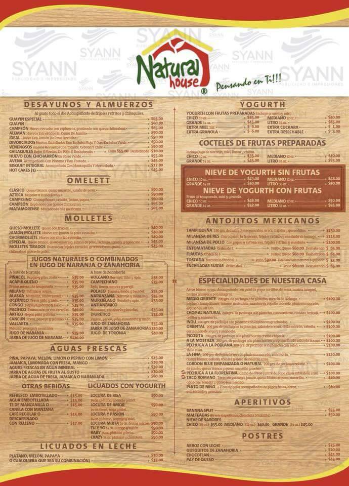 Carta del restaurante El Natural y Mas, Matamoros, C. Av ...