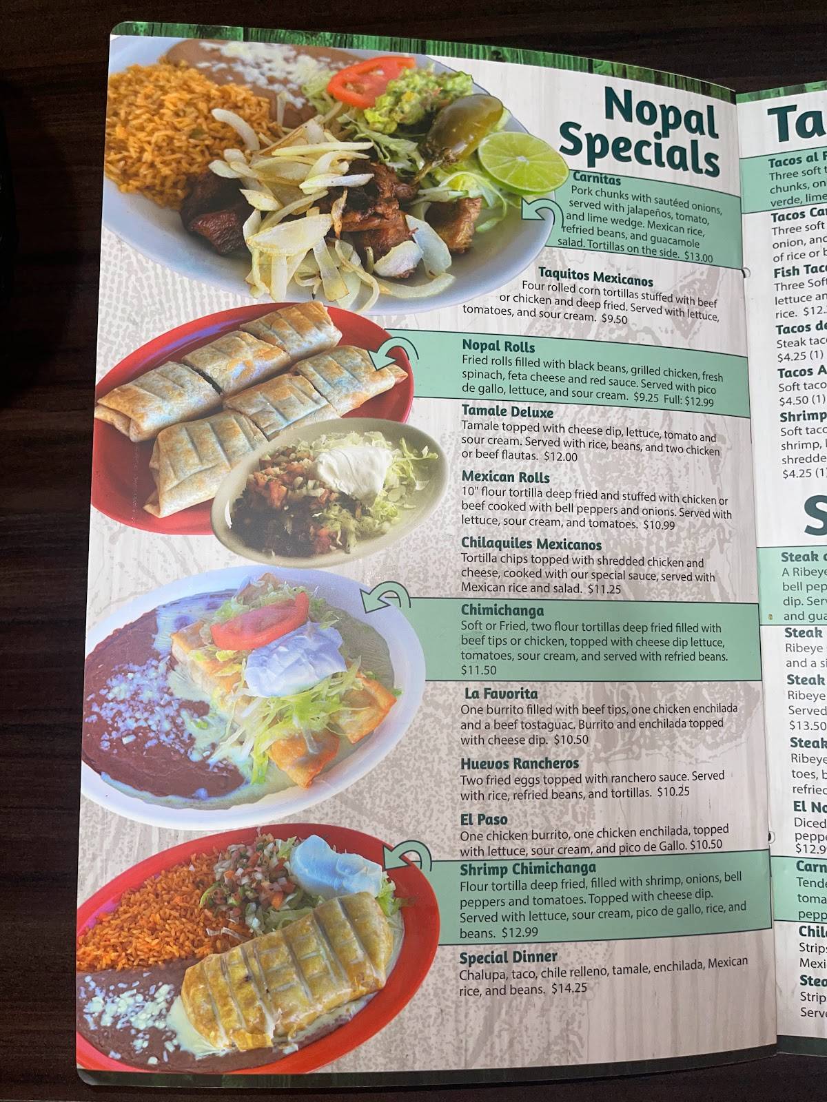 Menu at El Nopal restaurant, Valley Park