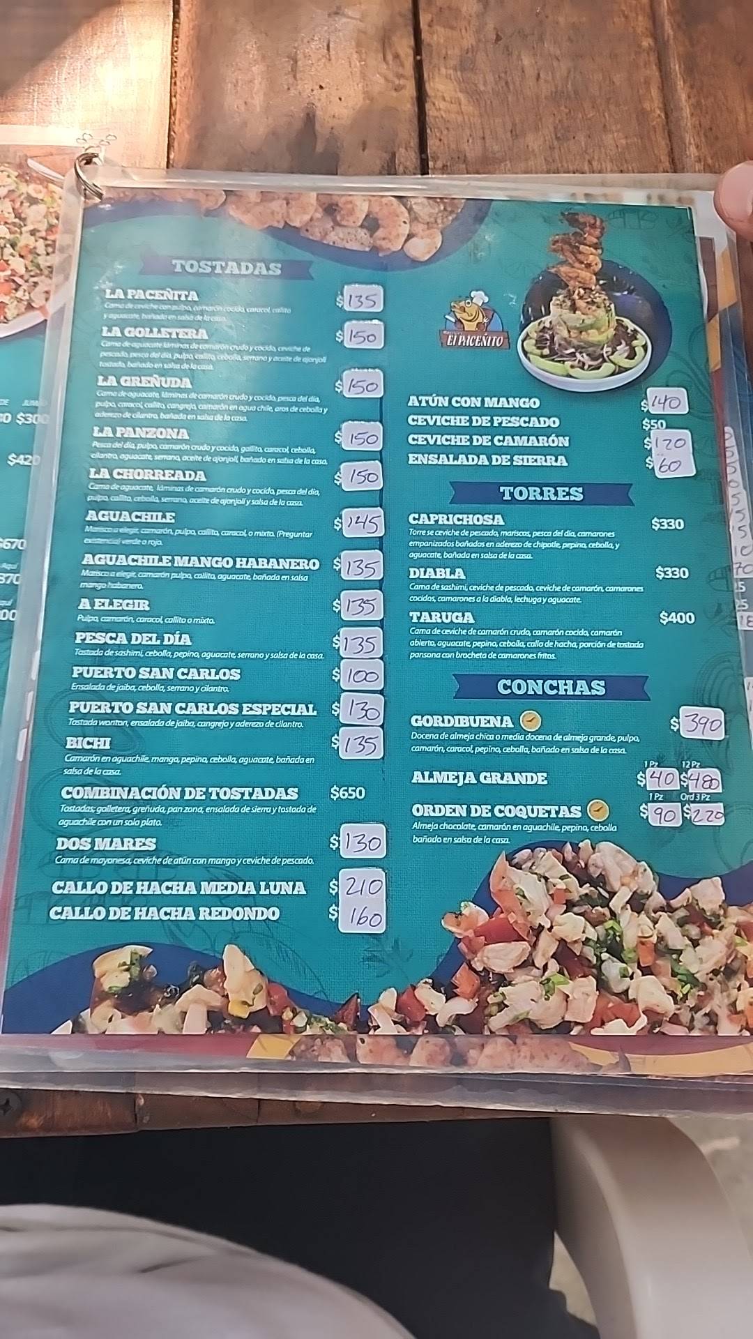 Carta del restaurante El Paceñito, La Paz, Blvrd Padre Eusebio Kino 2735