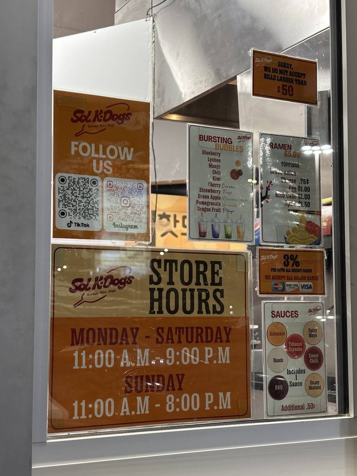 Menu at Sol K-Dogs restaurant, El Paso