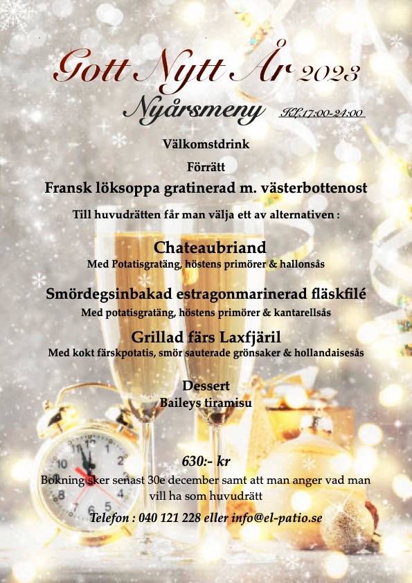 Menu at El Patio restaurant, Malmö