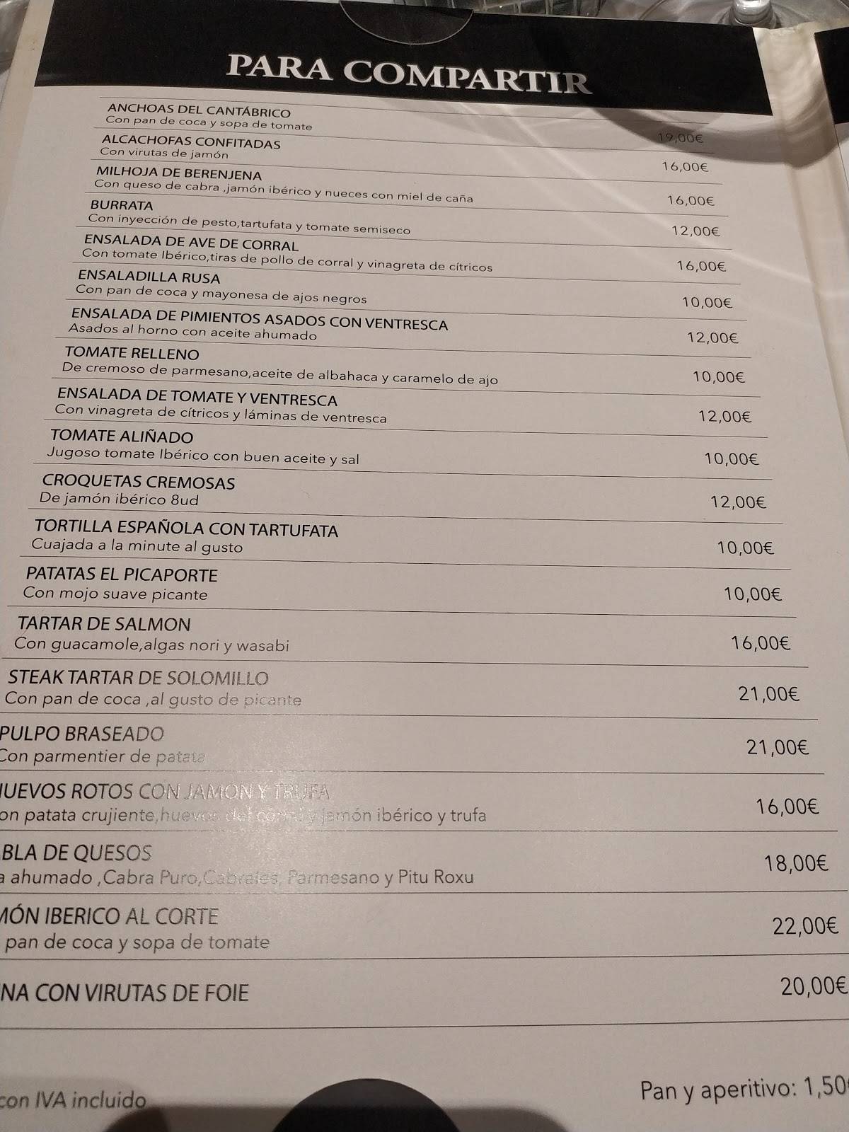 Carta del restaurante El Picaporte, Madrid, Calle García del Paredes 51