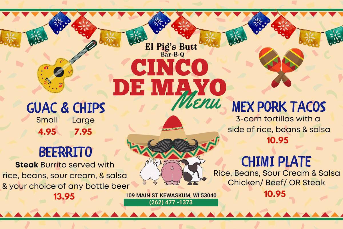 Menu at El Pig’s Butt Bar-B-Q, Kewaskum