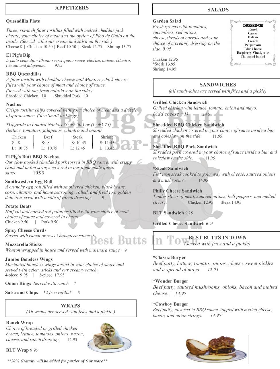 Menu at El Pig’s Butt Bar-B-Q, Kewaskum