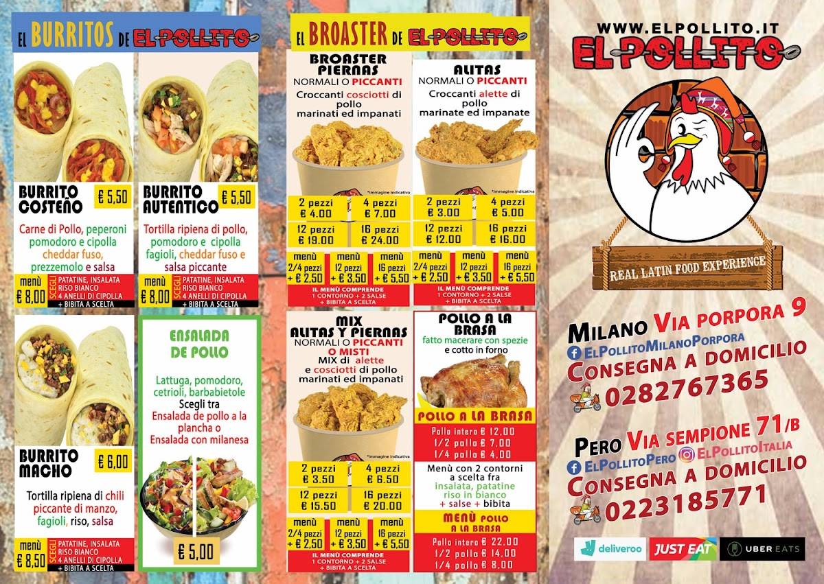 Menu au El Pollito restaurant, Milan