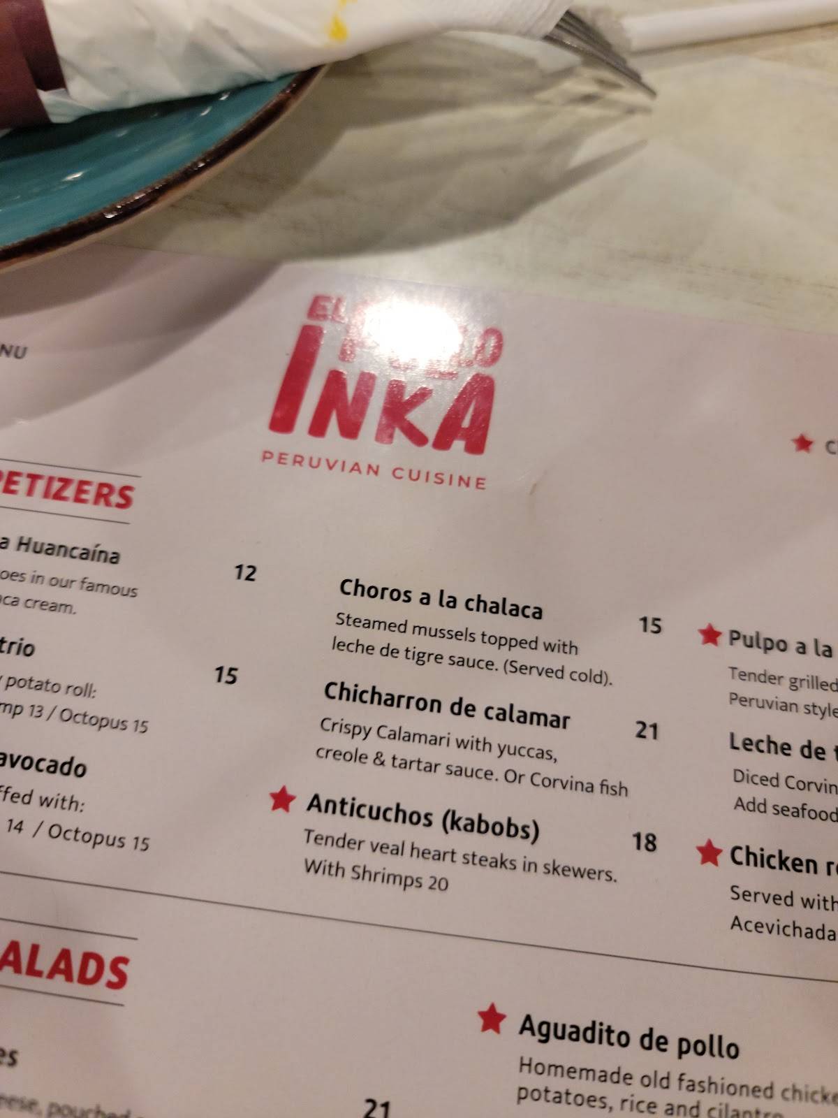 Carta del restaurante El Pollo Inka Miami, Miami, NW 36th St