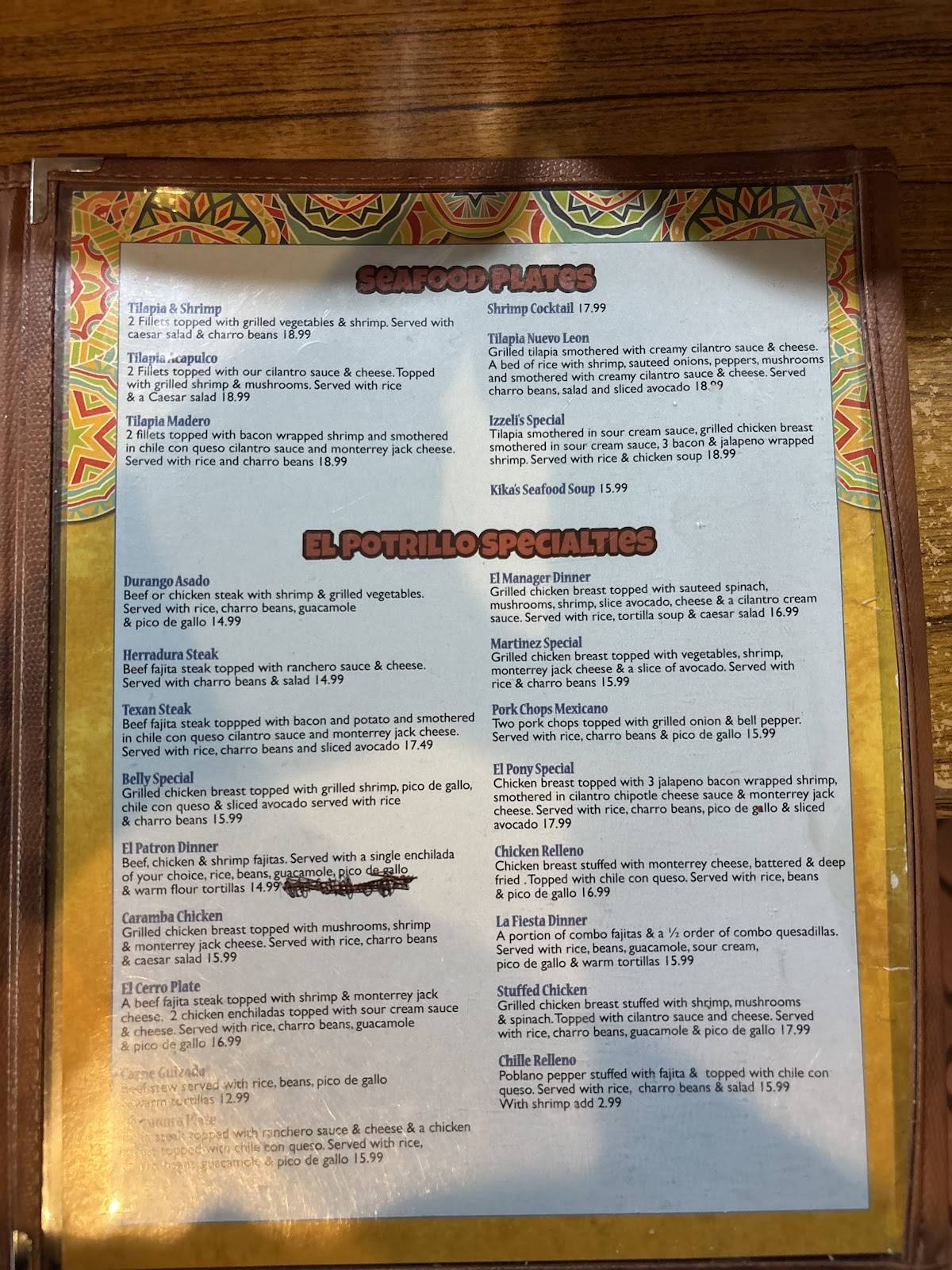 Menu at El Potrillo Tex Mex Food restaurant, Clute