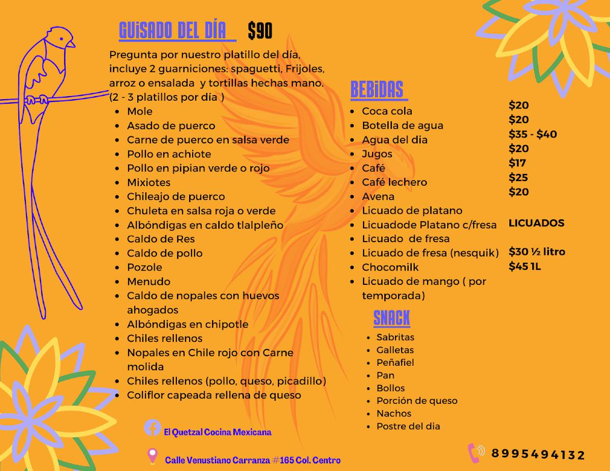 Menu at El Quetzal restaurant, Reynosa