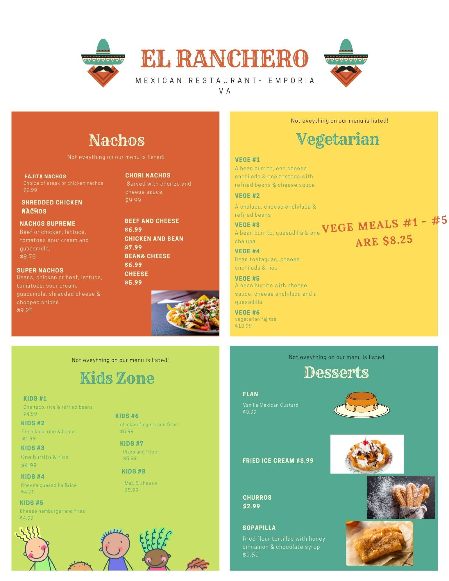 Menu at El Ranchero IV restaurant, Emporia