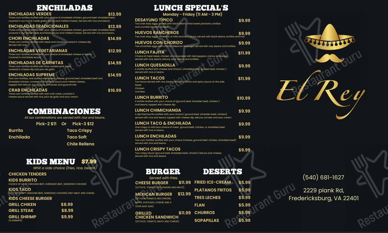 Menu at El Rey Mexican Bar & Restaurant, Fredericksburg