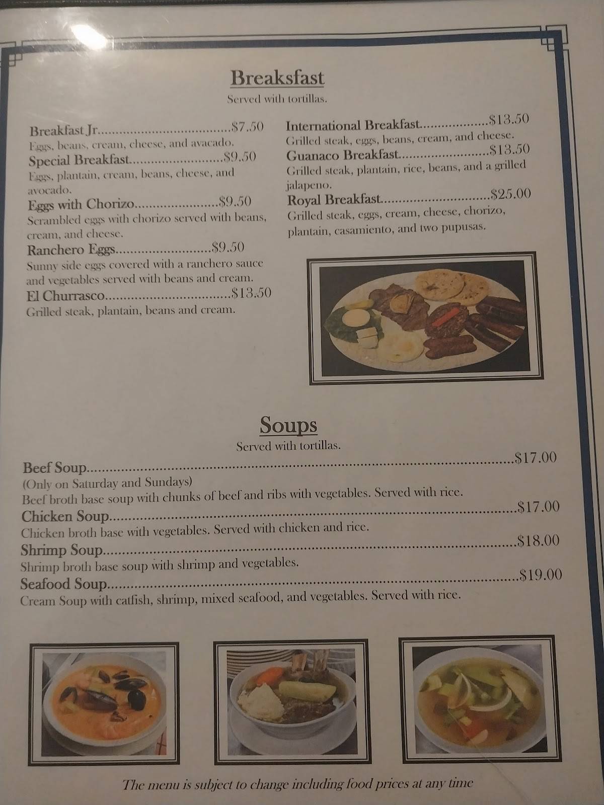 Menu at El Salvador Del Mundo restaurant, Des Moines