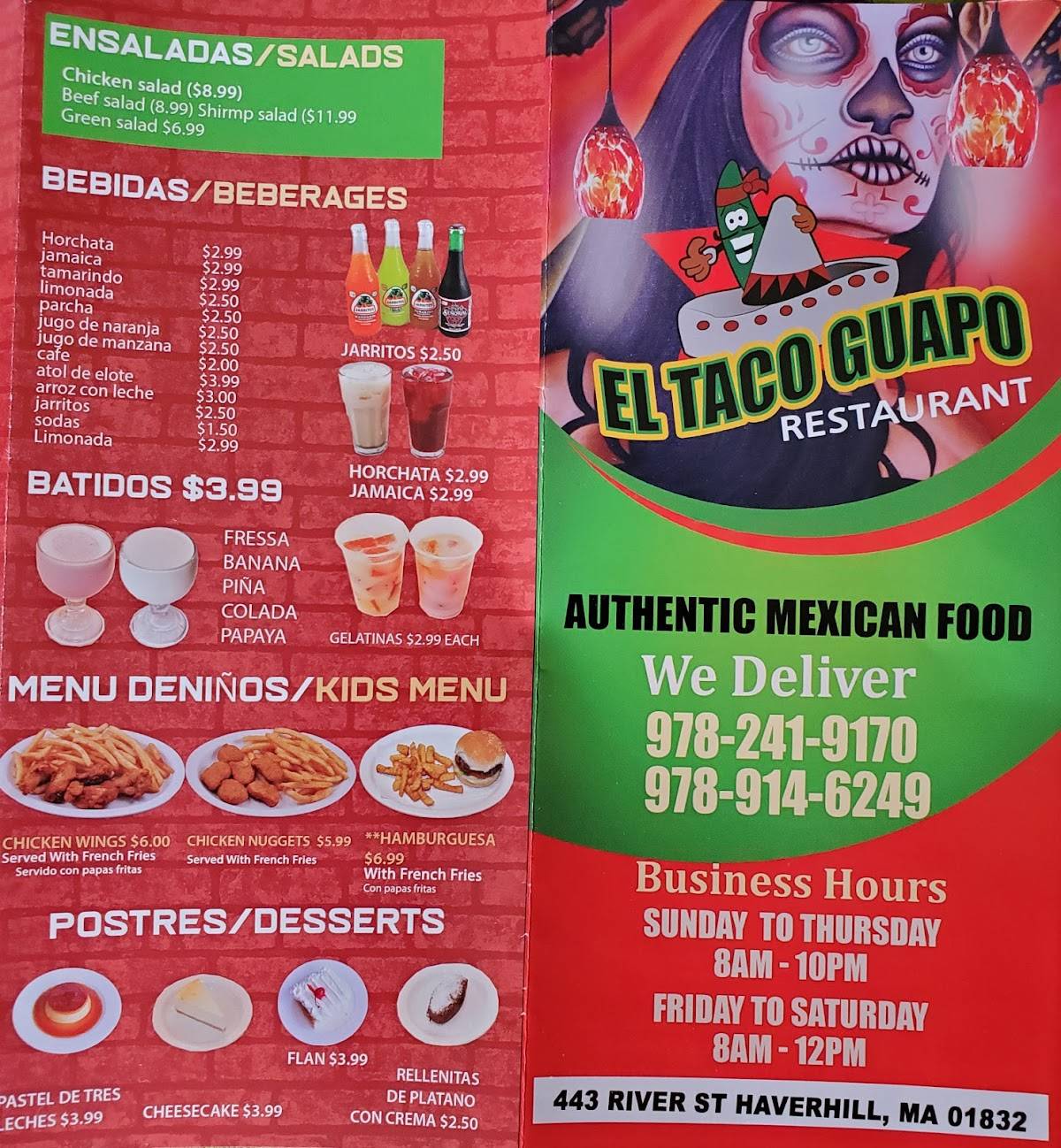 Menu at El Taco Guapo Restaurant, Haverhill