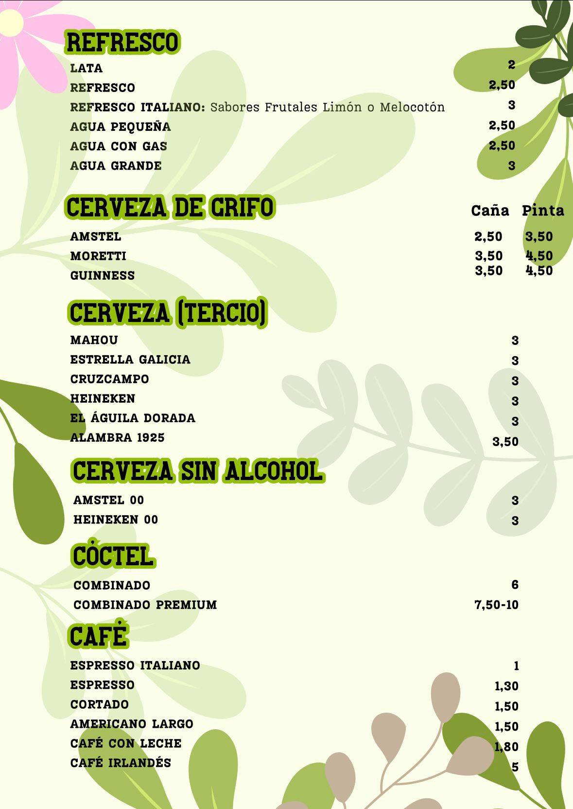 Menu at El Tipico Italiano restaurant, Villaricos