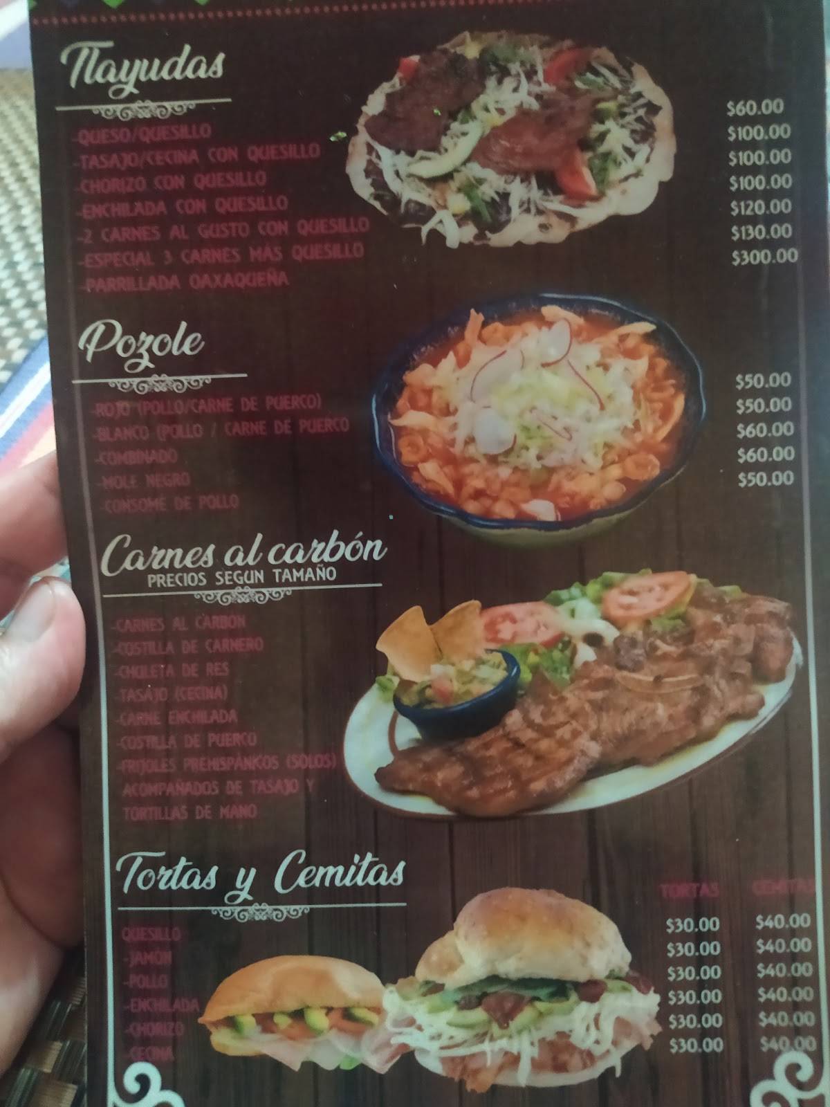 Menu at El Tule restaurant, Tehuacán