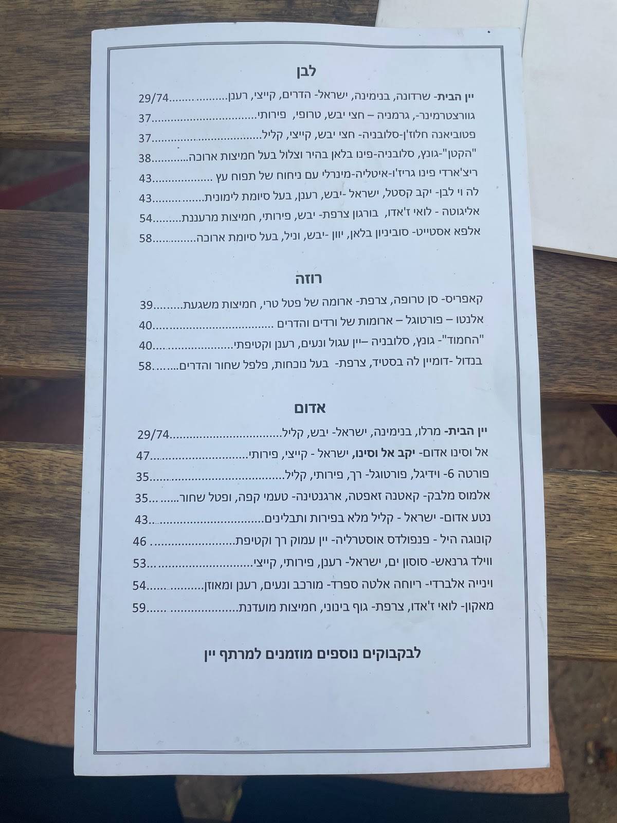 Menu at El Vecino restaurant, Tel Aviv-Yafo