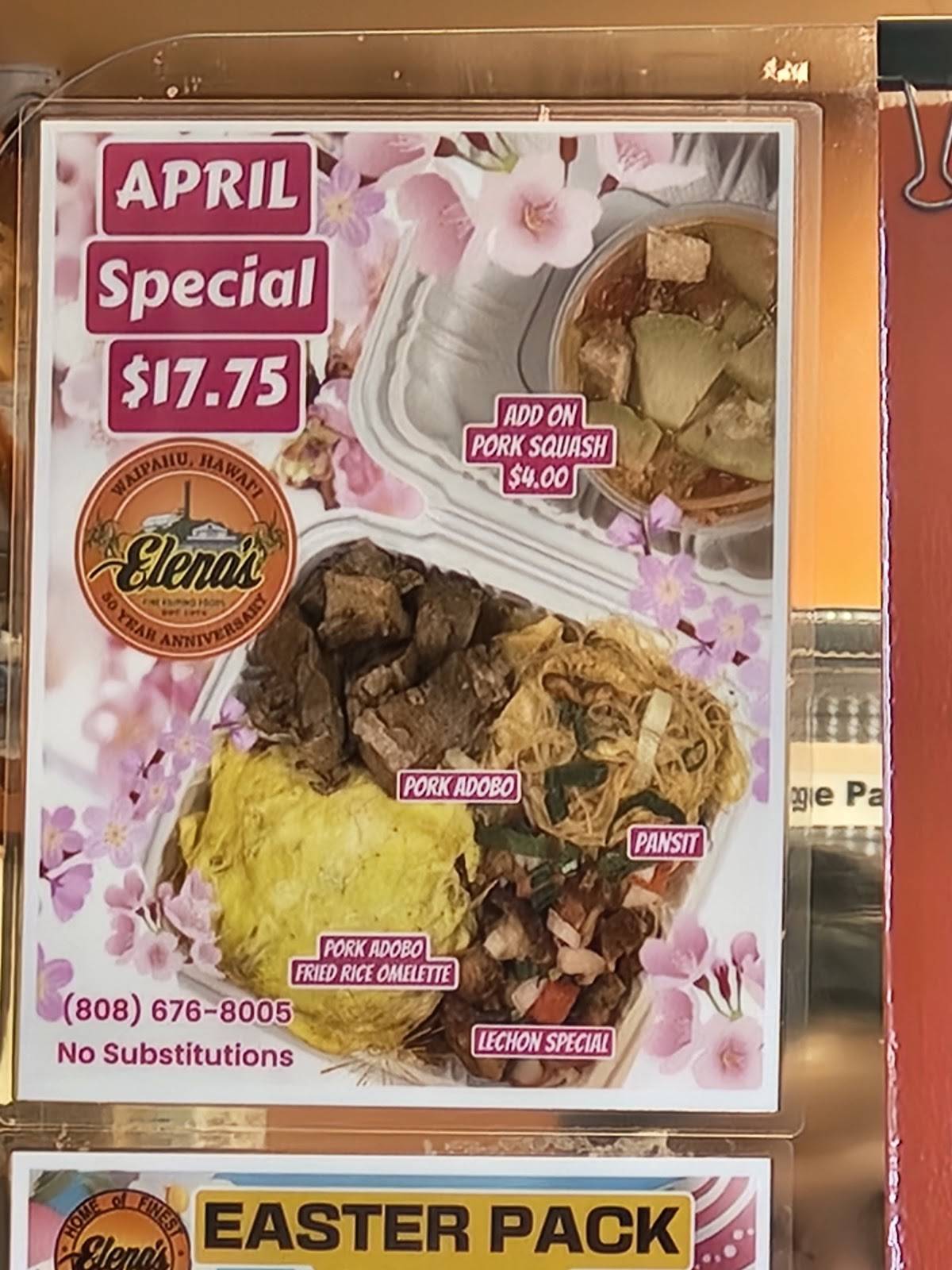 Menu at Elena's Restaurant, Waipahu, Tropicana Square Shopping Center