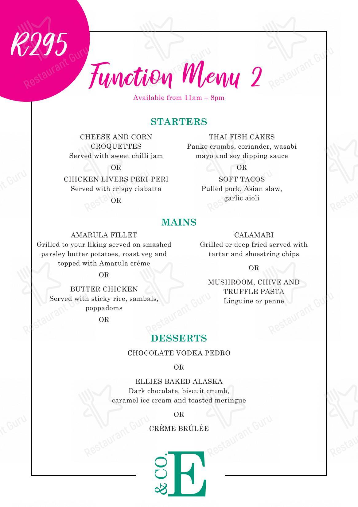 Menu at Elephant & Co Athlone restaurant, Pietermaritzburg, Athlone Circle