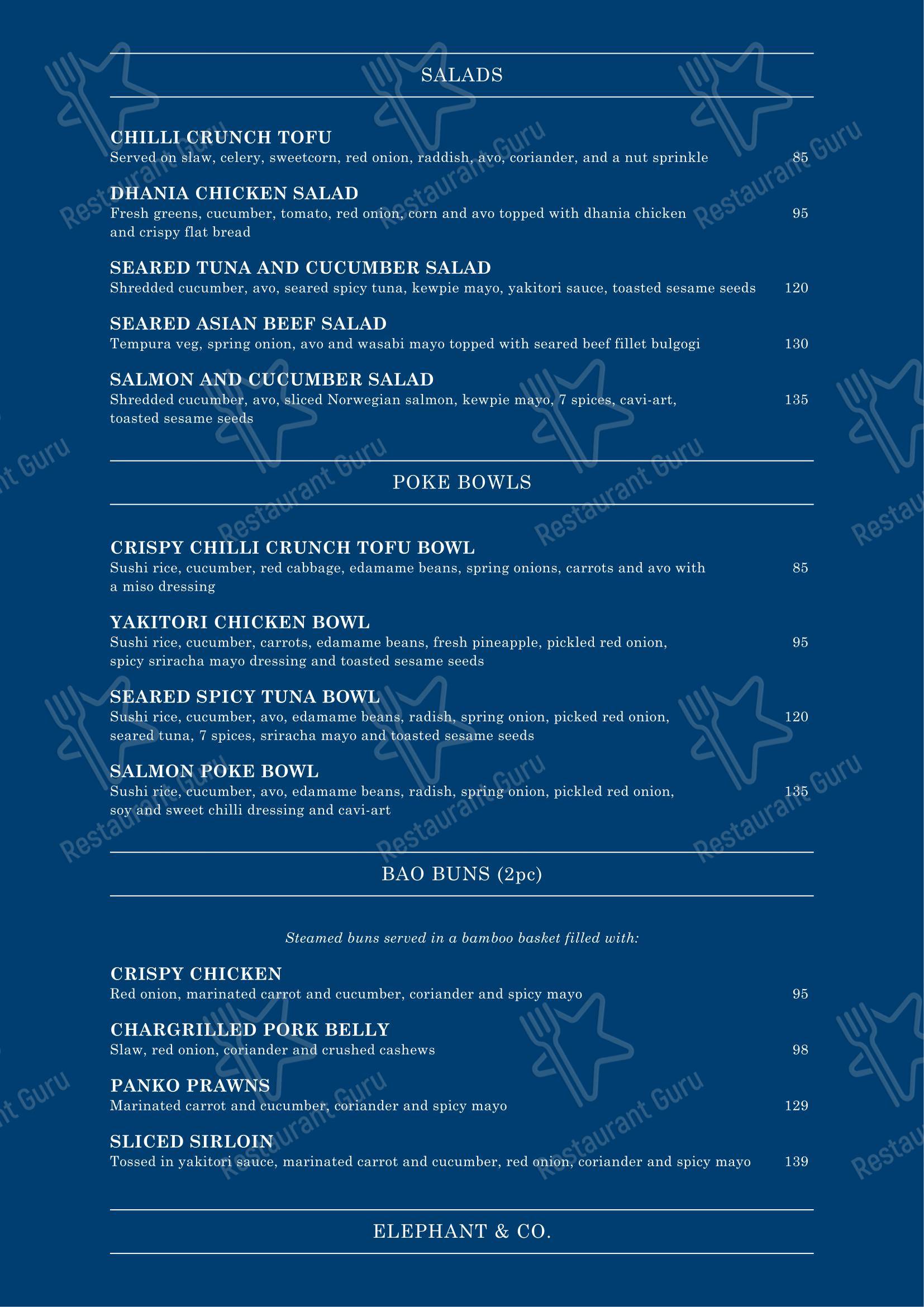 Menu at Elephant & Co Athlone restaurant, Pietermaritzburg, Athlone Circle