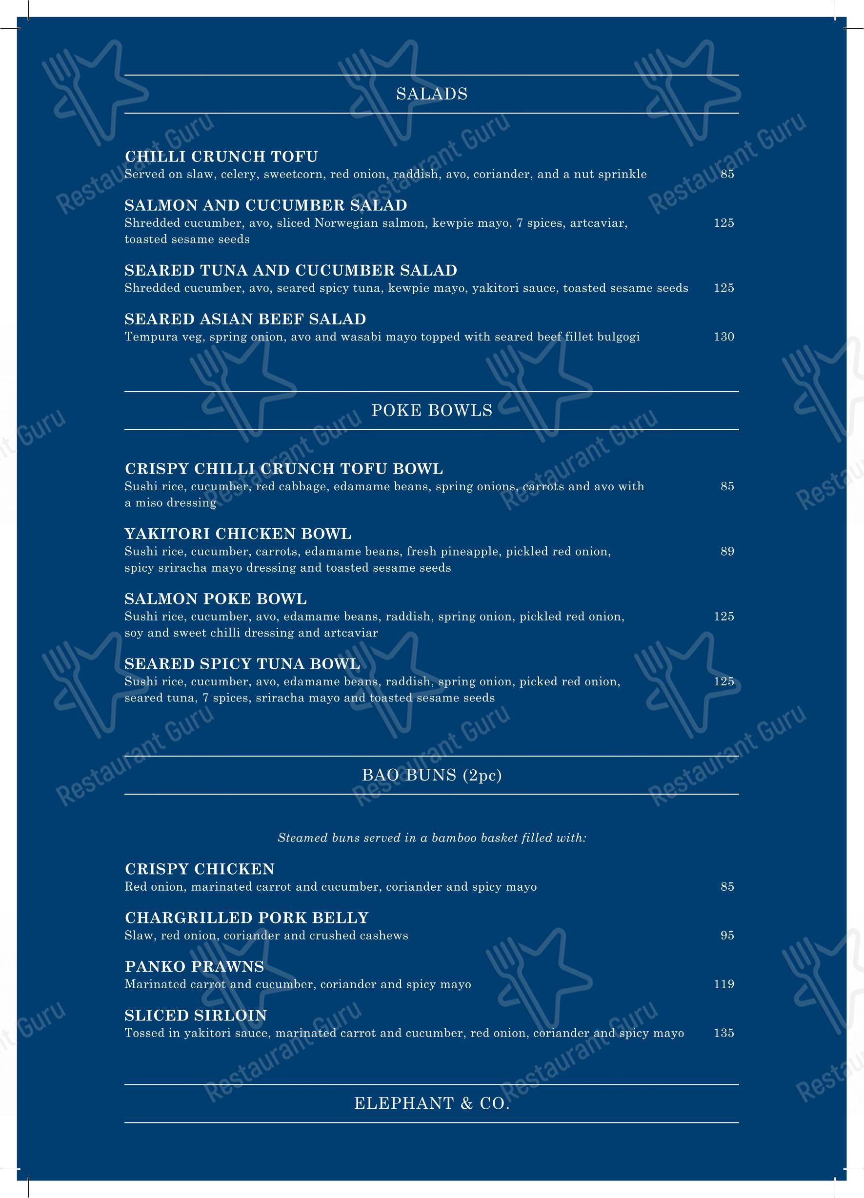 Menu at Elephant & Co Athlone restaurant, Pietermaritzburg, Athlone Circle