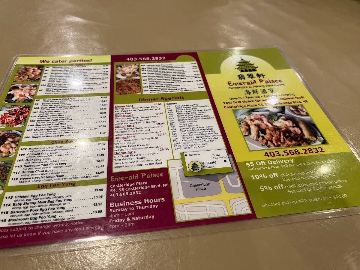 Menu at Emerald Palace Restaurant, Calgary