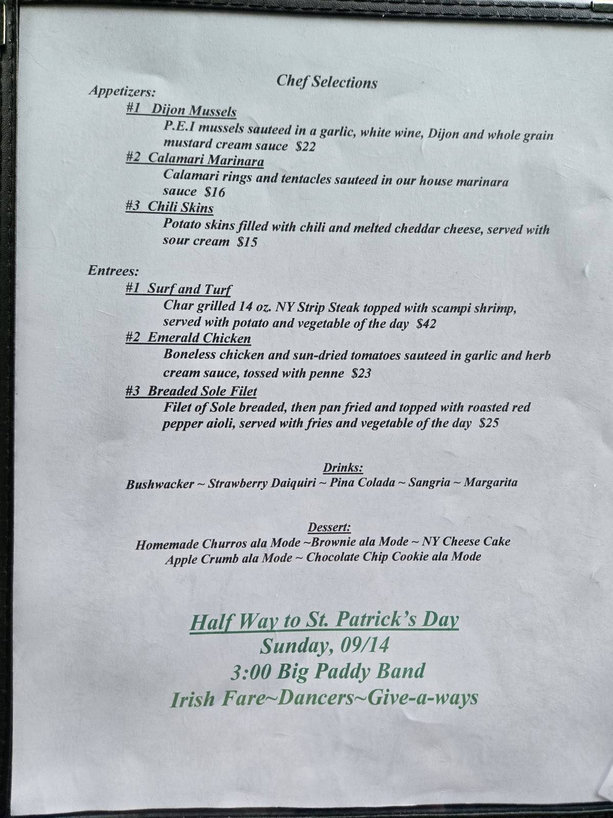 Menu at Emerald Point Restaurant and Marina, Greenwood Lake