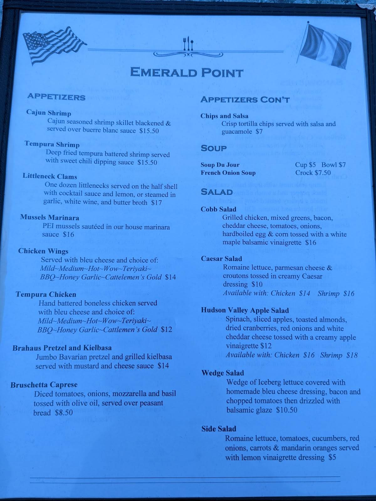 Menu at Emerald Point Restaurant and Marina, Greenwood Lake