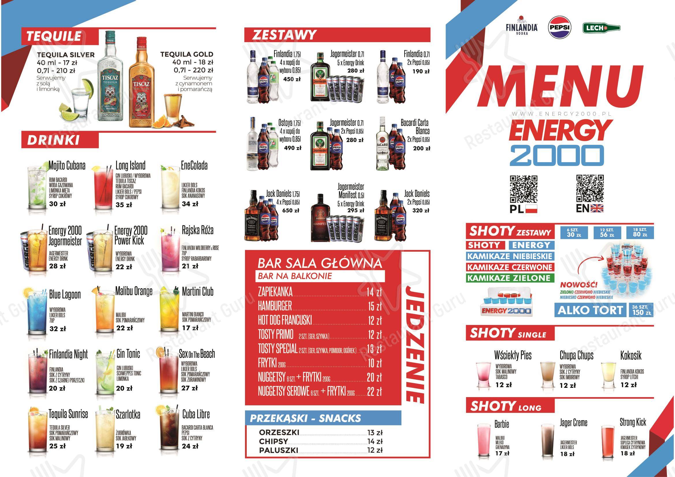Menu at Energy 2000 Katowice pub & bar, Katowice