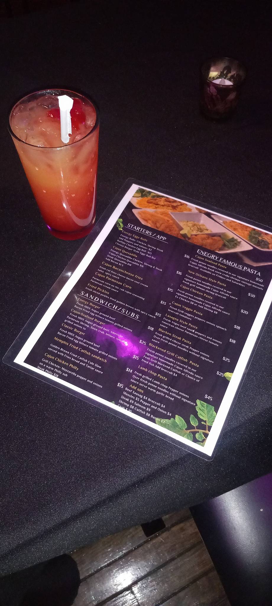 Menu at Energy Famous Pasta restaurant, Memphis, 103 S Ct Ave