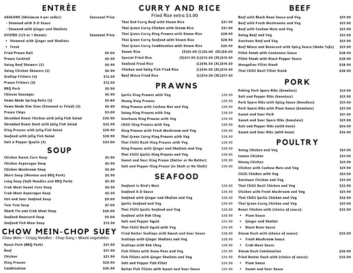Menu at Enjoy Inn restaurant, Woodville